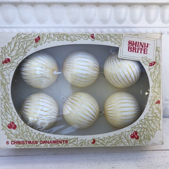 Holiday | Vtg Box 9 Shiny Brite Mcm Ornament Styrofoam Gold Silk Geo ...